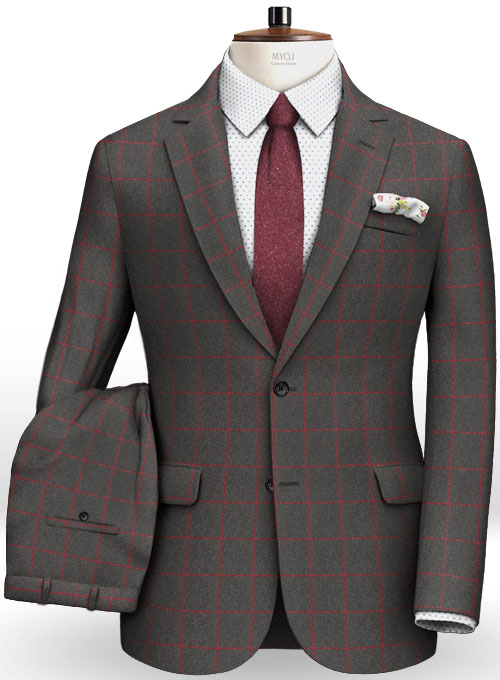 Charcoal Red Windowpane Flannel Wool Suit : Made To Measure Custom Jeans For Men & Women ...