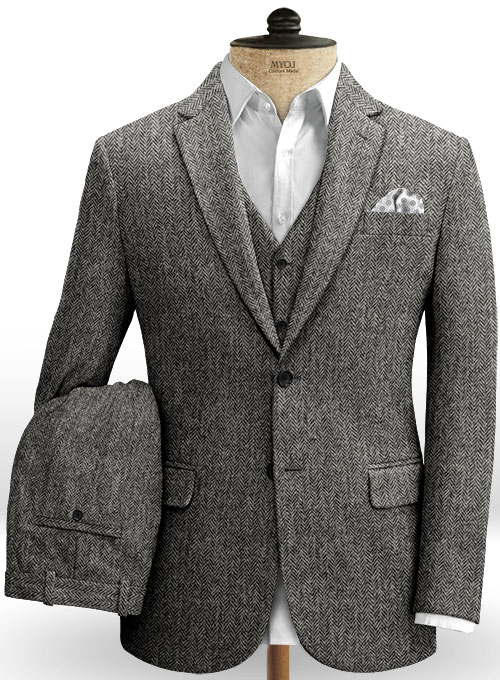 Harris Tweed Gray Herringbone Suit Made To Measure Custom Jeans For