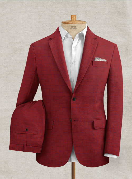 Italian Linen Cherry Red Checks Suit : Made To Measure Custom Jeans For ...